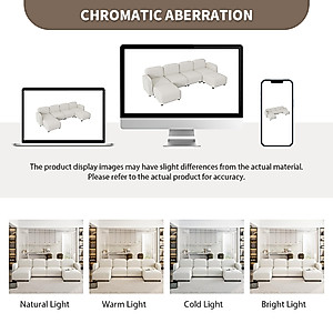 Favfurish 116" U Shaped Modular Sofa,6 Seat Reversible Free Combination Velvet Set,Convertible Sleeper Couched,with Ottoman,for Living, Apartment,Sleeping Room,Beige, 116in