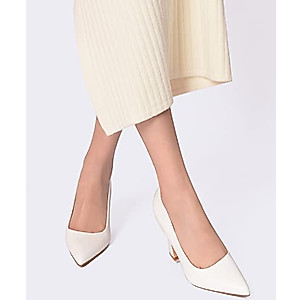 HHTCAL Closed Pointed Toe White Chunky Block Heel Pumps High Heels for Women Sexy Elegant Formal Work Office Ladies Dress Shoes US Size 8.5