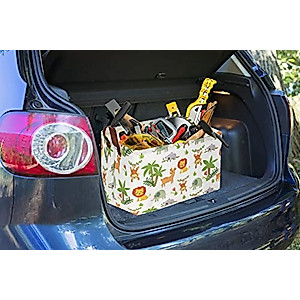 Essme Rectangular Baby Storage Basket,Green Basket,Nursery Storage Bin Organizer with Handles for Jungle Decor,Shelf Basket,Toy Box,Animal Basket.(Jungle animal)