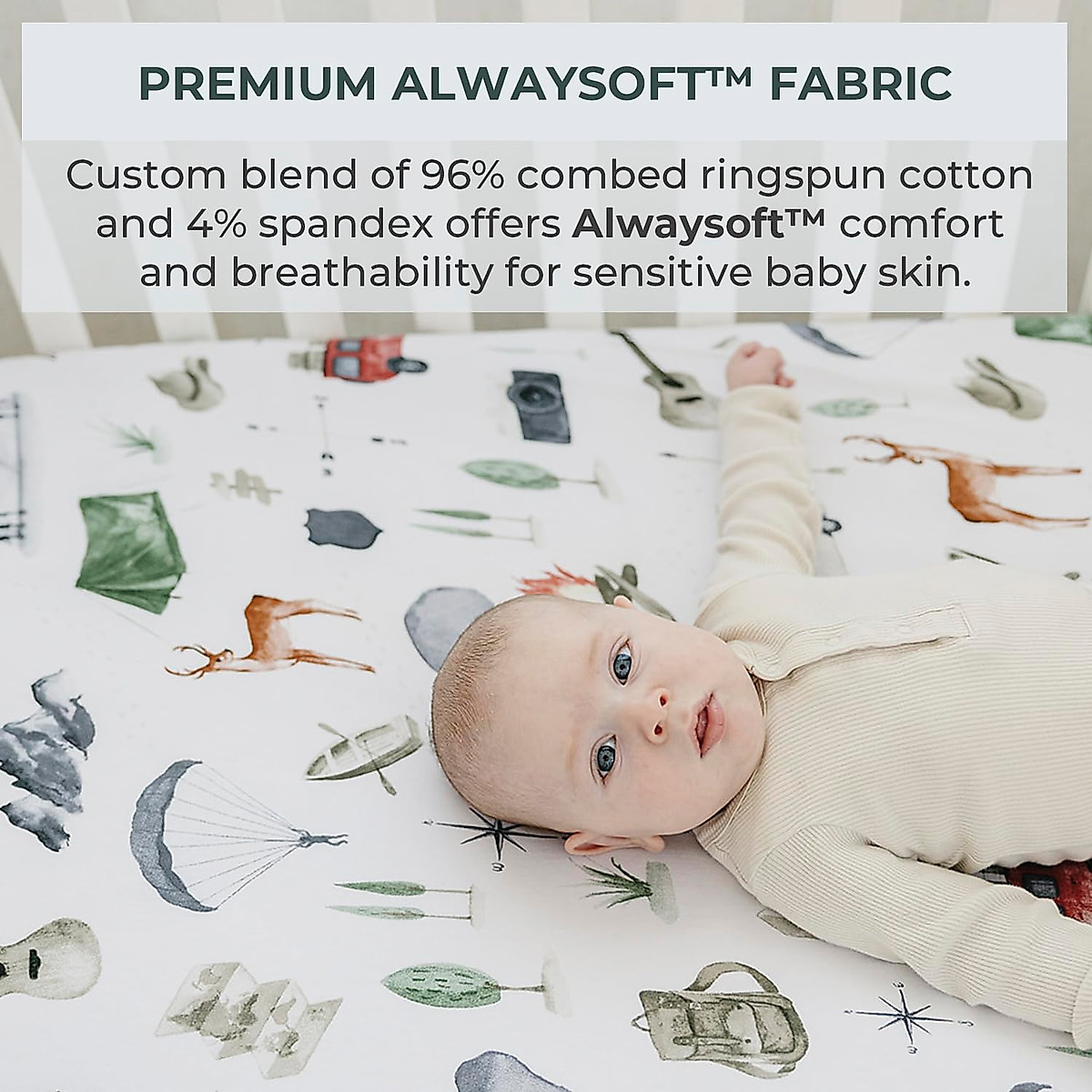 Pobibaby - 2 Pack Premium Pack N Play Sheets Fitted for Standard Pack and Plays and Mini Cribs - Ultra-Soft Cotton Blend, Stylish Woodland Pattern, Safe and Snug for Baby (Explore)