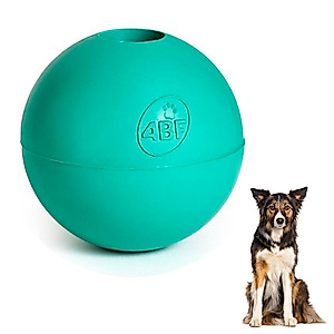 4BF Crazy Bounce, Natural Rubber Dog Ball, Dog Treat Dispenser, Durable & Interactive Dog Toys, Fillable Dog Fetch Ball, Peanut Butter-Scented Rubber Balls for Dogs, Aqua, Size L