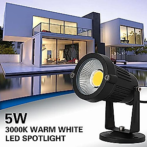ELEGLO 5W LED Spot Lights Indoor Uplight, IP65 Waterproof Wall Lights,120V Ceiling and Floor Spotlight,3000k Landscape Lighting, Home,Garden,Yard with US 2-Plug Cord with Base and Spikee (6 Pack)