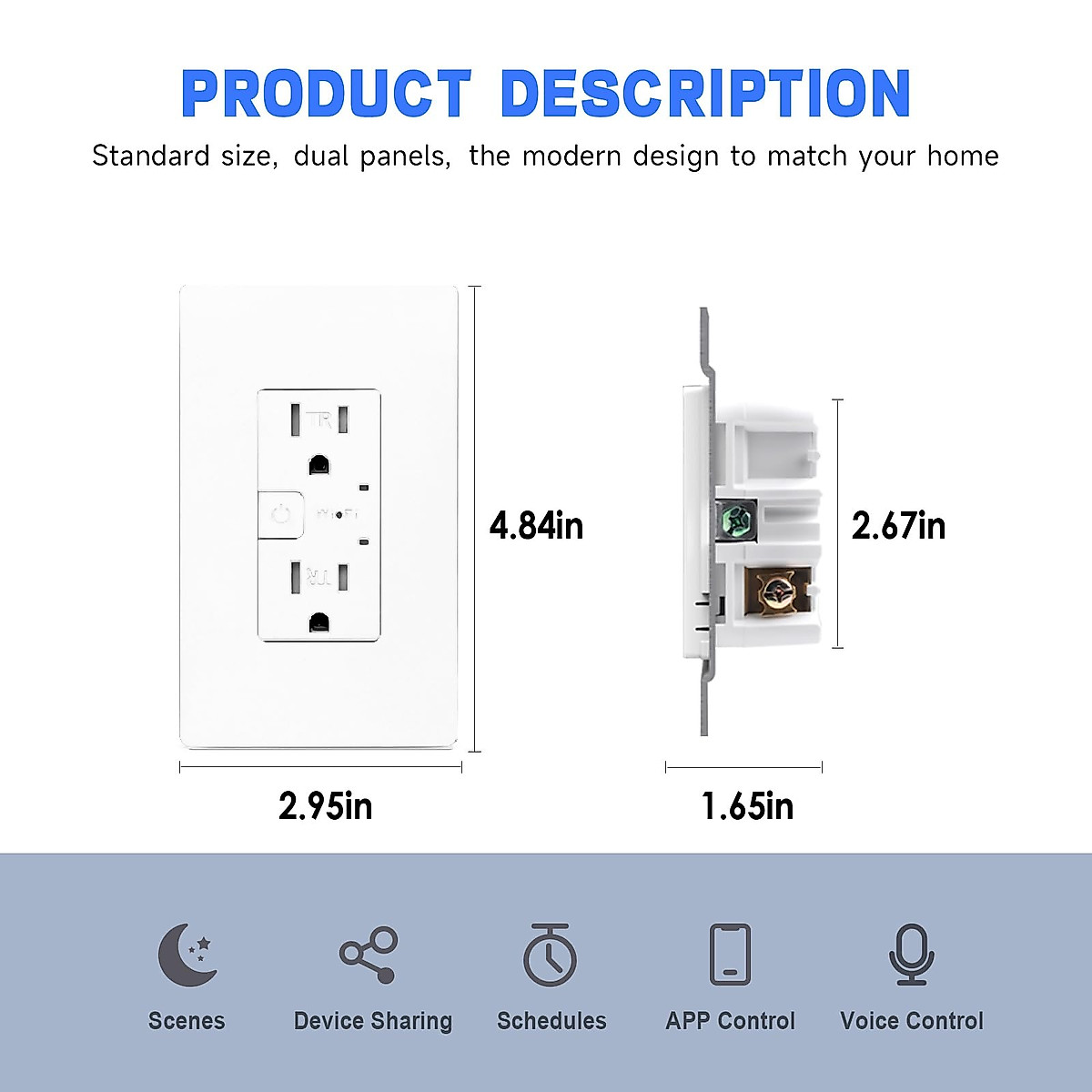 Smart Wall Outlet, Smart Wireless Tamper Resistant Outlet Compatible with Alexa and Google Assistant, Remote Control, ETL & FCC Approvel Samrt Receptacle, Requires 2.4 GHz Wi-Fi, No Hub Required