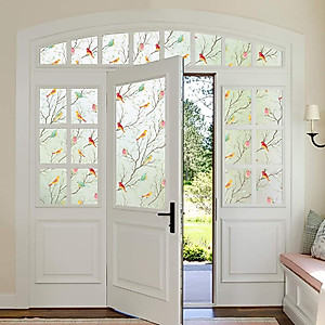Coavas Window Privacy Film Stained Glass Window Decals Heat Blocking Frosted Birds Window Clings Decorative Bathroom Window Stickers Door Window Coverings for Home 17.8" x 78.7" Translucent