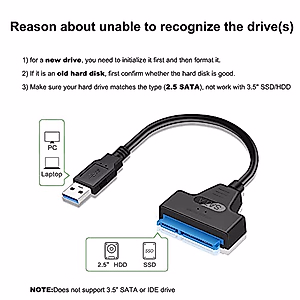 EYOOLD SATA to USB 3.0 Adapter Cable for 2.5 inch Hard Drive HDD/SSD Data Transfer, External Hard Drive Converter Support UASP (Black)