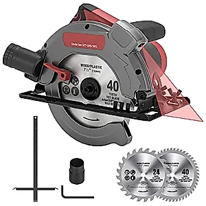 Circular Saw, 3M Corded Skill Saw with Laser Guide, 1500W Power Electric Saws, 5000 RPM with 2 Circular Saw Blades(24T for Wood Cutting, 40T for Metal Cutting)