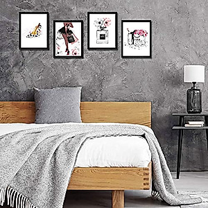 Lodintech Fashion Canvas Wall Art Girls Bedroom Wall Decor Pink Flower Perfume Unframed Art Prints Fashion Posters Living Room Women Office Decorations Makeup Brush High Heels Paintings,8x12'' 4PCS