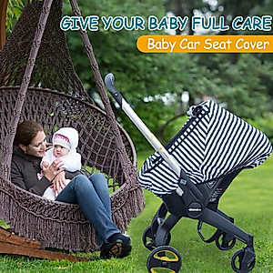 Car Seat Covers for Babies,Baby Car Seat Cover for Boys Girls,Windproof Infant Carseat Cover,Kick-Proof Car Seat Canopy with Breathable Mesh Peep Window(Black Stripe)