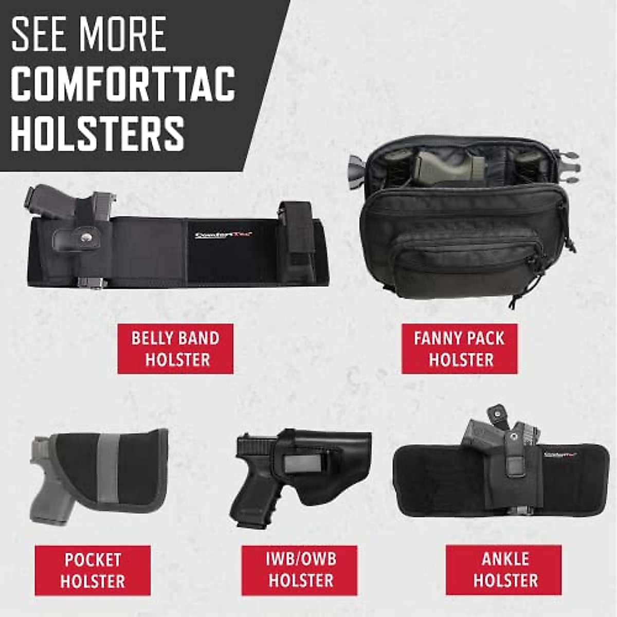 ComfortTac Ultimate Belly Band Gun Holster for Concealed Carry | Compatible with Smith and Wesson, Shield, Glock 19, 17, 42, 43, P238, Ruger LCP, and Similar Guns for Men and Women (Black, XL, Right)