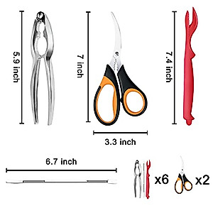 Seafood Cracker Tools, 21 Pcs Crab Leg Crackers and Tools, 6 Crab Crackers, 6 Crab Leg Forks/Picks, 6 Lobster Shellers, 2 Seafood Scissors & 1 Storage Bag, mobzio Portable Seafood Boil Party Supplies