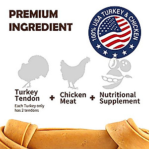 AFreschi Turkey Tendon and Chicken for Dogs, Premium All-Natural Joint Health Supplement containing Calcium, Good for Puppy Chew, Dog Treat, Hypoallergenic, Alternative to Rawhide (Small)
