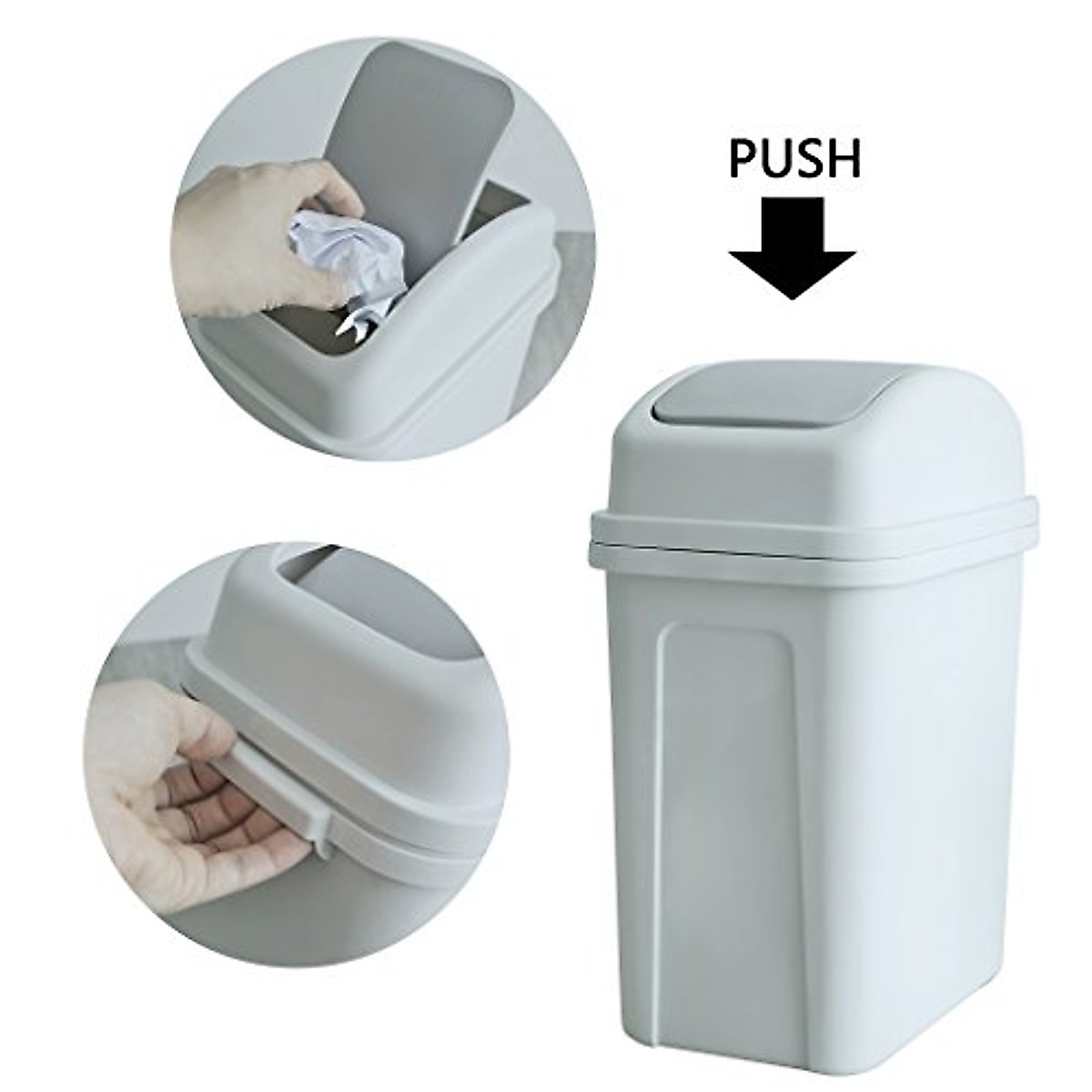 Teyyvn 7 Liter / 1.8 Gallon Plastic Trash Can, Small Garbage Can with Swing Lid (Slightly Grey)