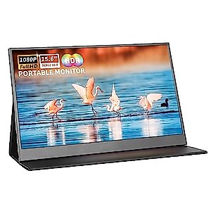 ReHisk Portable Monitor 15.6'' 1080P FHD USB-C HDMI Computer Display w/Cover and Dual Speakers, Second Monitor for Laptop Mac PC Phone PS4/5 Xbox Switch
