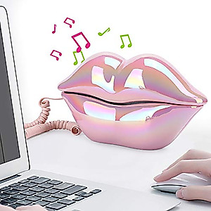 Home Desk Telephone, Mouth Lip Shaped Landline Phone,Electroplating Pink Funny Lip Telephone Fashionable Corded Phone for Home Office Decoration Girls Gift