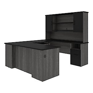 Atlin Designs Transitional Wood U Shaped Computer Desk in Black/Bark Gray