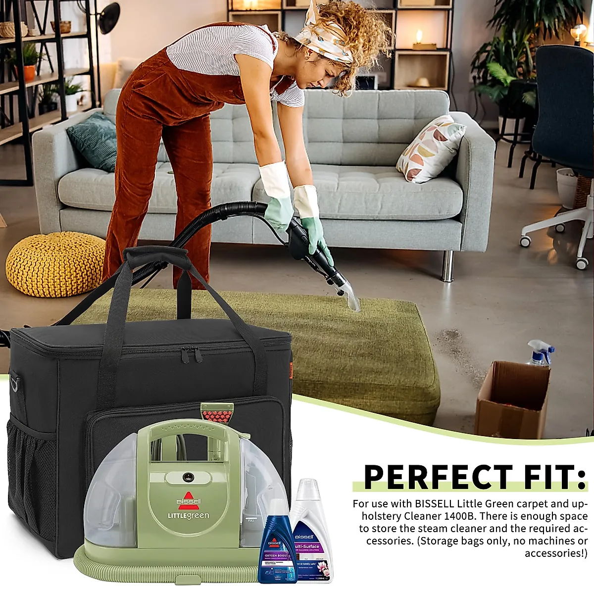 TORIBIO Storage Carry Bag Compatible with Bissell Carpet and Upholstery Cleaner 1400B/3353, Organizer/Case for Carpet Steam Cleaner, Travel Hand Bag with Extra Pockets for Accessories