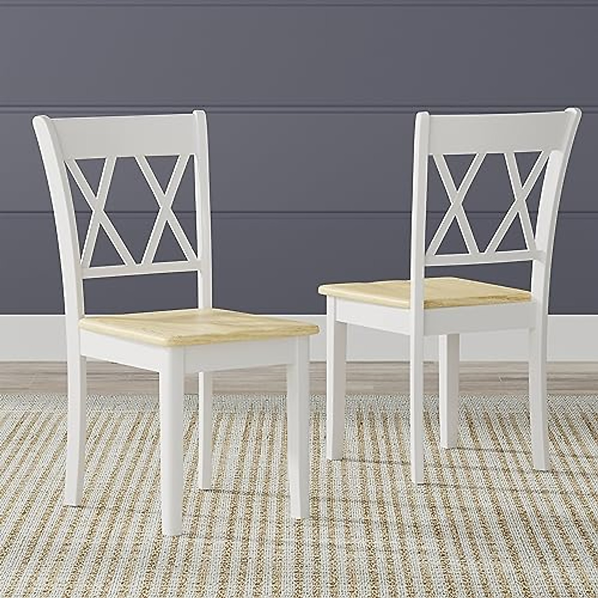 Glenwillow Home 3-PC - 42" Round Pedestal Dining Table in White + White/Natural Double X-Back Dining Chairs Dining Set