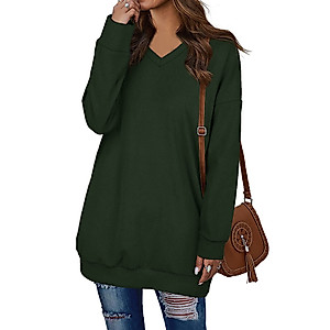OFEEFAN Sweatshirts for Women Plus Size Long Sleeve Thermal Green Tunic Tops 3XL