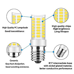 E17 LED Bulb Dimmable, 5W Microwave Oven Bulb, Daylight White 6000K, 40W Halogen Bulb Replacement for Microwave, Over Stove Appliance, Range Hood, Refrigerator, E17 Intermediate Base (2 Pack)
