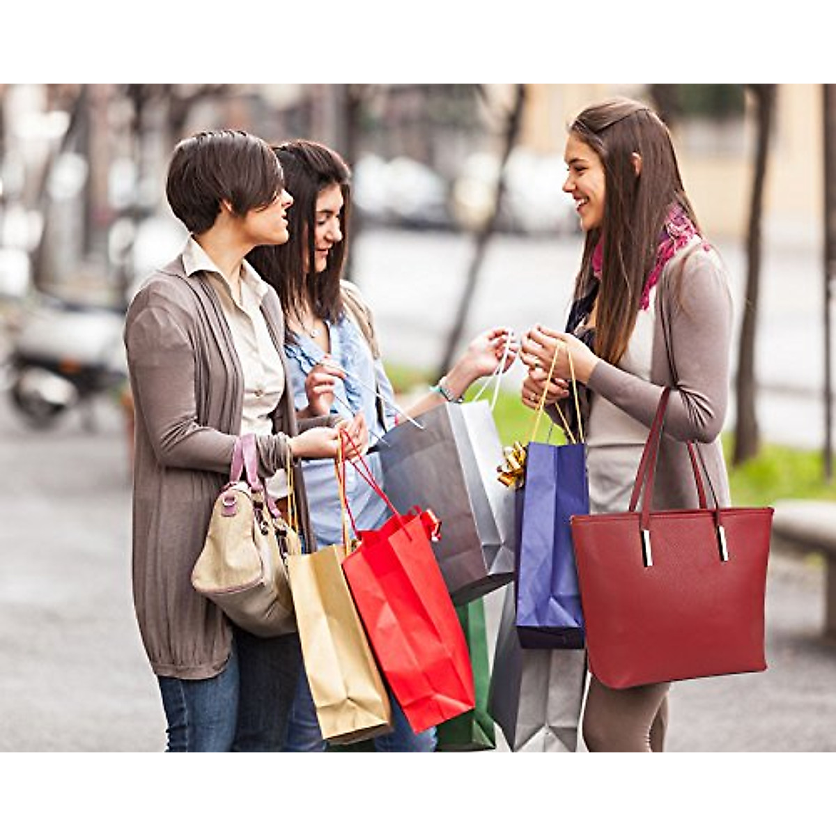 Simple Solid Color Pu Leather Top Handle Satchel Handbags for Women Shoulder Bags(Grey)