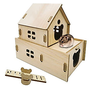 Guinea Pig Hideout Small Animal House Hide with Windows Hamster Wooden Castle Hut Chinchilla Cage Accessories for Chinchilla Guinea Pig Hamster Gerbil Hedgehog