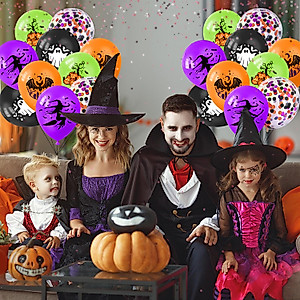 KORHONEN Halloween Balloon, 60Pcs Halloween Party Decorations 12Inch Purple Orange Green Black Confetti Latex Balloons for Halloween Party Supplies