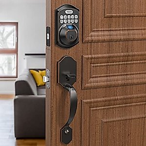 Fingerprint Keyless Entry Door Lock with Handle - TEEHO TE002H Smart Keypad Deadbolt Set for Front Door - 0.3s Biometric Identify - Auto Lock - IP54 Waterproof - Oil Rubbed Bronze