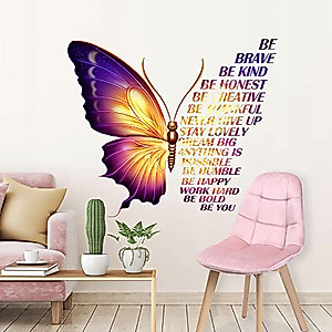 Large Colorful Inspirational Wall Decals Quotes Vinyl Butterfly Wall Art Stickers Motivational Phrase Positive Saying Wall Decals for Kids Girls Classroom Playroom Woman Bedroom Living Room Wall Decor