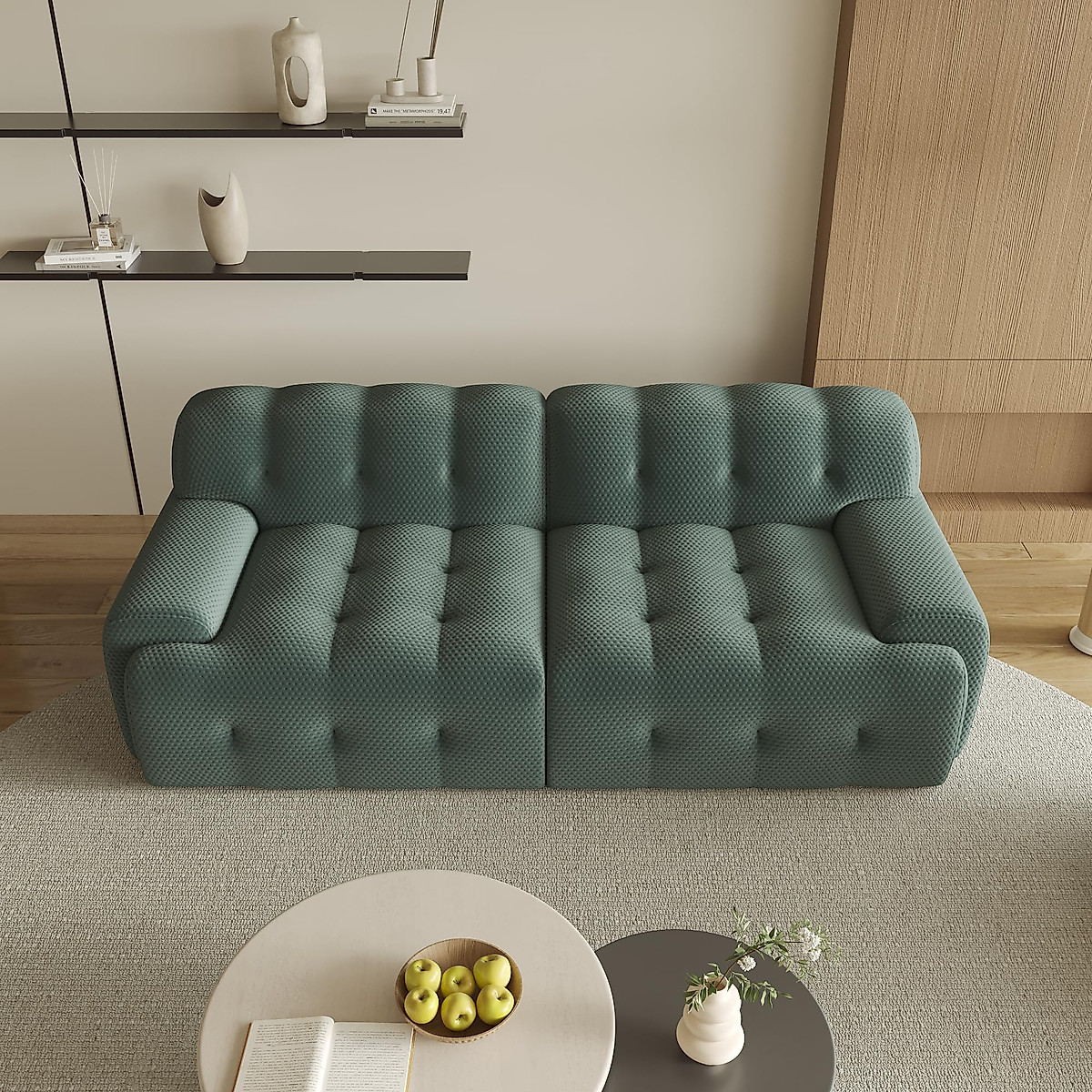 86.6inch Modular Sectional Couch,Oversized Loveseat Sofa, 3D Mesh Fabric Comfy Cloud Sofa Couches, Curved Couch for Living Room, Office, Apartment,No Assembly Required (Green, 86.6")