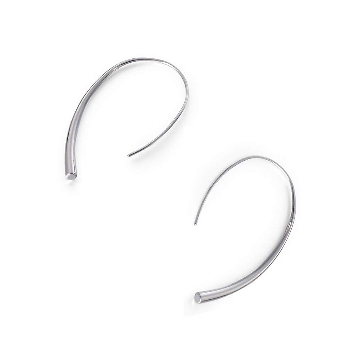 Open Hoop Earrings - Upside Down Threader Earrings, Surgical Titanium Steel Hypoallergenic (Silver)