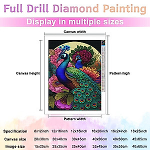 Solitar 5D Custom Diamond Painting, DIY Personalized Diamond Art Photo Rich and Noble Peacock 1, Diamond Painting Pictures Kits, Paint by Numbers for Adults(12x16inch)