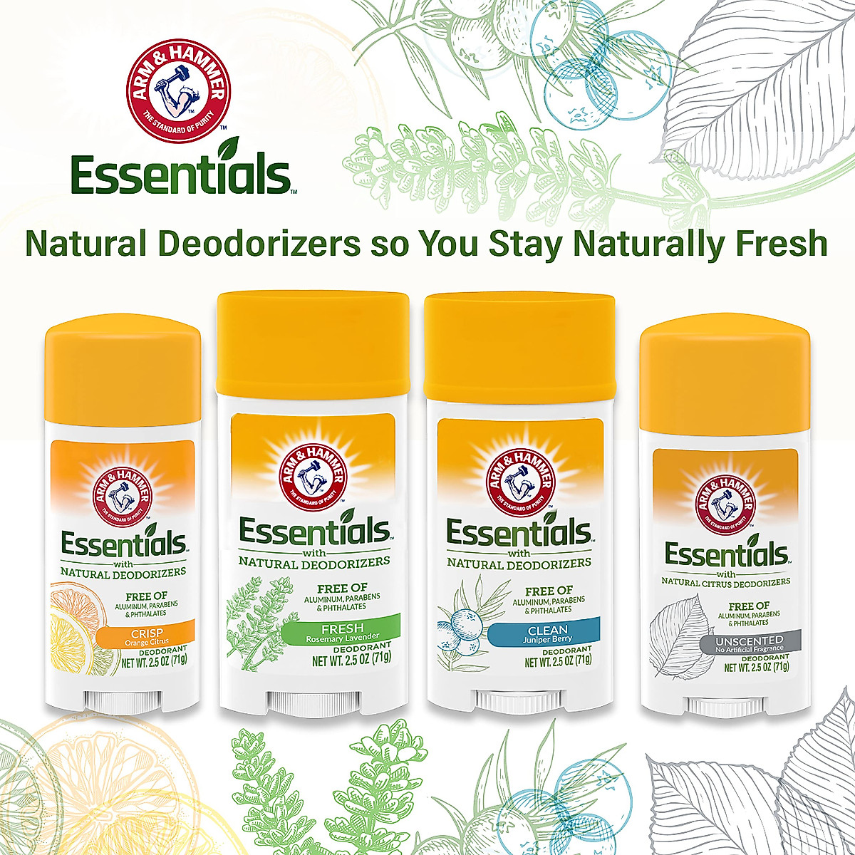 Arm & Hammer Deodorant 2.5 Ounce Essentials Unscented (73ml) (3 Pack)