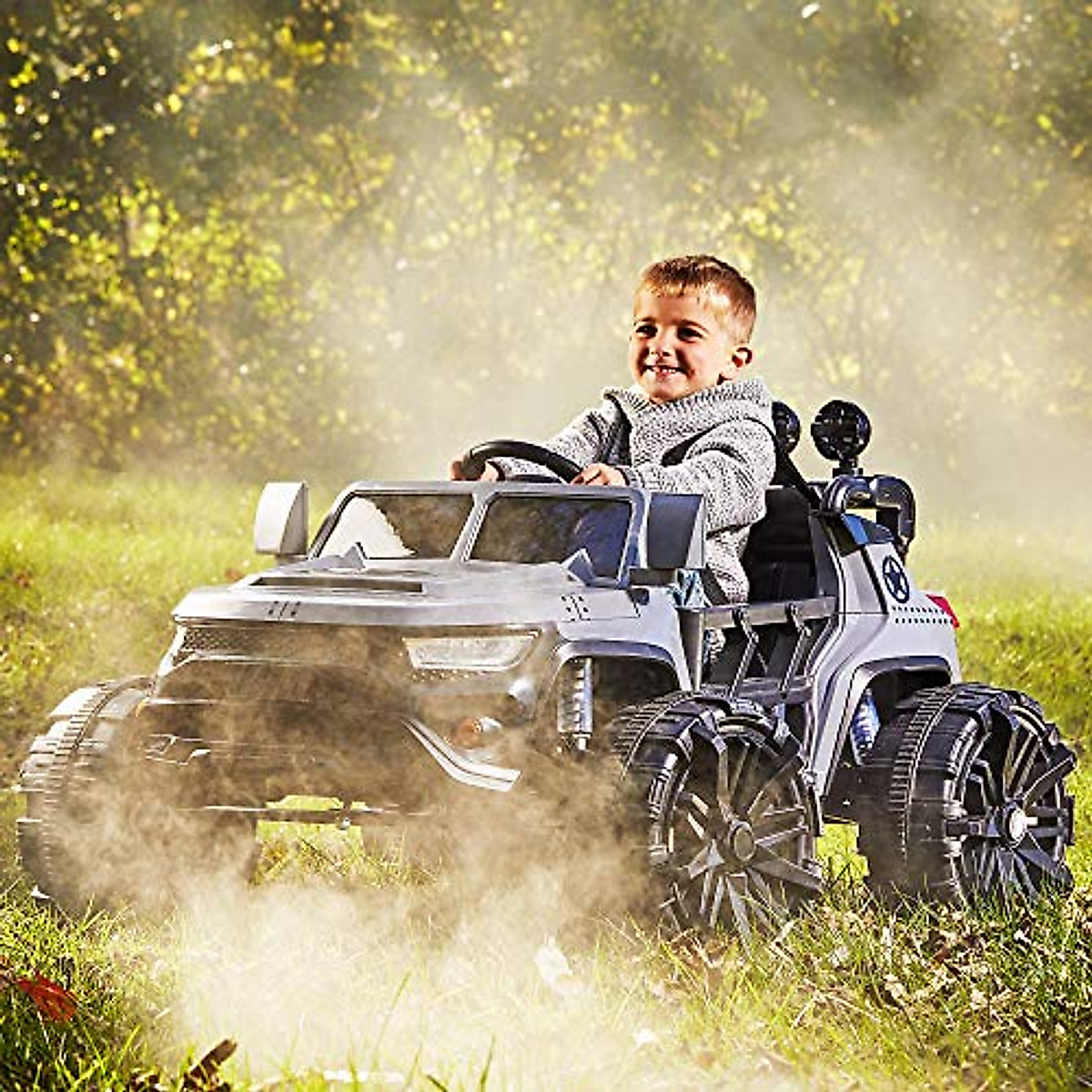 Huffy Bicycle Company Kids Battery-Powered Ride On Car Special Ops w/ Lights, Sounds & MP3 Player, 12V - 17138 , Grey, Large