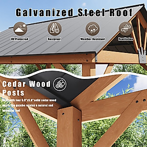 Joyside Cedar Wood Gazebo 13 x 15 ft. Wood Patio Gazebo - Cedar Wood Framed Gazebo with Metal Steel Gable Roof Hardtop Gazebo for Patio, Garden, Lawns and Parties