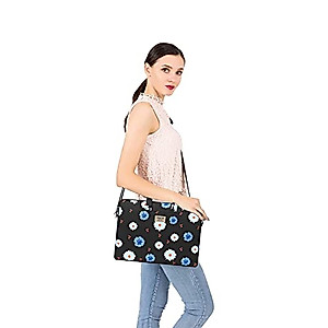 MOSISO Laptop Shoulder Bag Compatible with MacBook Pro 16 inch 2023-2019 M2 A2780 M1 A2485 Pro/Max A2141/Pro 15 A1398,15-15.6 inch Notebook,Calliopsis Flower Carrying Briefcase Sleeve with Belt,Black