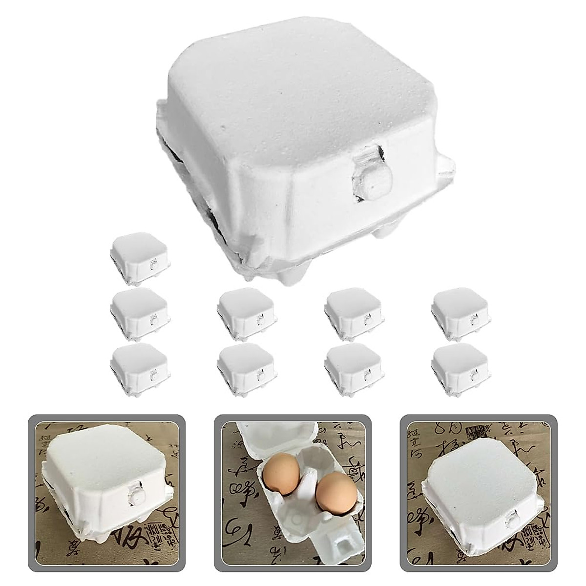 Yardwe 10Pcs Paper Egg Cartons, 4 Pulp Egg Cartons Egg Holders Eggs Storage Containers Egg Trays for Kitchen Farm Market Fridge Transport, White