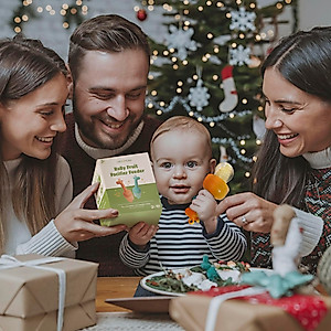 Baby Fruit Feeder, Teething Pacifier for Fruits, Veggies, or Frozen Milk, Food-Grade Silicone Teethers for Babies 6-12 Months, Baby Essentials for Teething Relief - Mango Orange and Berry Blue