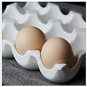 Leoyoubei Pretty Ceramic Egg Plate,7.5X5.5X1.5 Kitchen Restaurant Fridge Storage and Cookable Egg Porcelain Decorative Crate White (12 Cups Egg Holder)