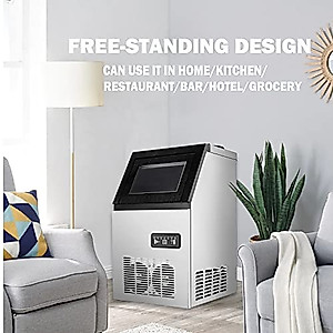 Topdeep Commercial Ice Maker Machine 132LBS/24H with 33LBS Storage Capacity, Stainless Steel Freestanding Ice Machine Automatic Operation- Ideal for Home, Restaurants, Bars Ice Making
