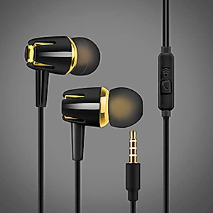 Earbuds Wired in-Ear Headphones with Microphone, in-Ear Earbud Headphones with Mic, Noise Isolating, Clear Sound, Ear Bud Tips, 3.5mm Jack Earphones for Phones and Laptops Black + Golden
