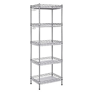 Guangfoshun Storage Shelves, 5-Tier Wire Shelving Unit with Baskets Storage Rack Corner Shelf Shelving Adjustable Storage Shelf, 11.8" D x 15.7" W x 62.99" H,Silver