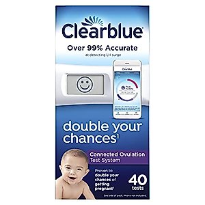 Clearblue Connected Ovulation Test System featuring Bluetooth connectivity and Advanced Ovulation Tests with digital results, 40 ovulation tests