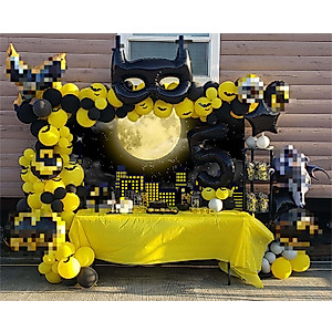 Super City Superhero Backdrop for Photography 7x5FT Yellow Full Moon Skyline Cityscape Theme Photo Background Baby Shower Boys Birthday Party Cake Table Decoration Banner Props (84x60 inch)