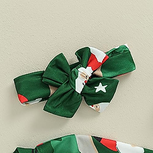 Mialoley Infant Baby Christmas Jumpsuit Long Sleeve V Neck Zipper Front Romper Bowknot Headband Spring Fall Winter Casual (Green, 6-9 Months)