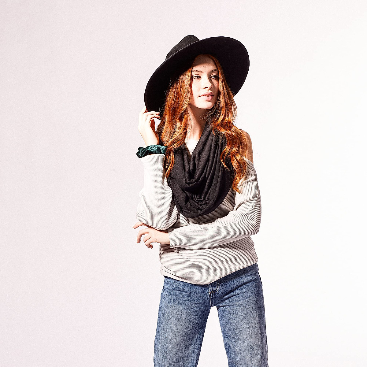 Hadley Wren Women's Classic Solid Soft Lightweight Everyday Infinity Scarf, Black, One Size