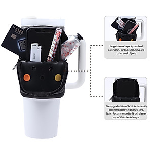 HCVUINL Silicone Water Bottle Pouch with 5 Charms, Water Bottle Handheld Caddy for Quencher Adventure 40oz & Stanley IceFlow 20oz 30oz,Tumbler Pouch Sports Gym Bottle Accessories,Black