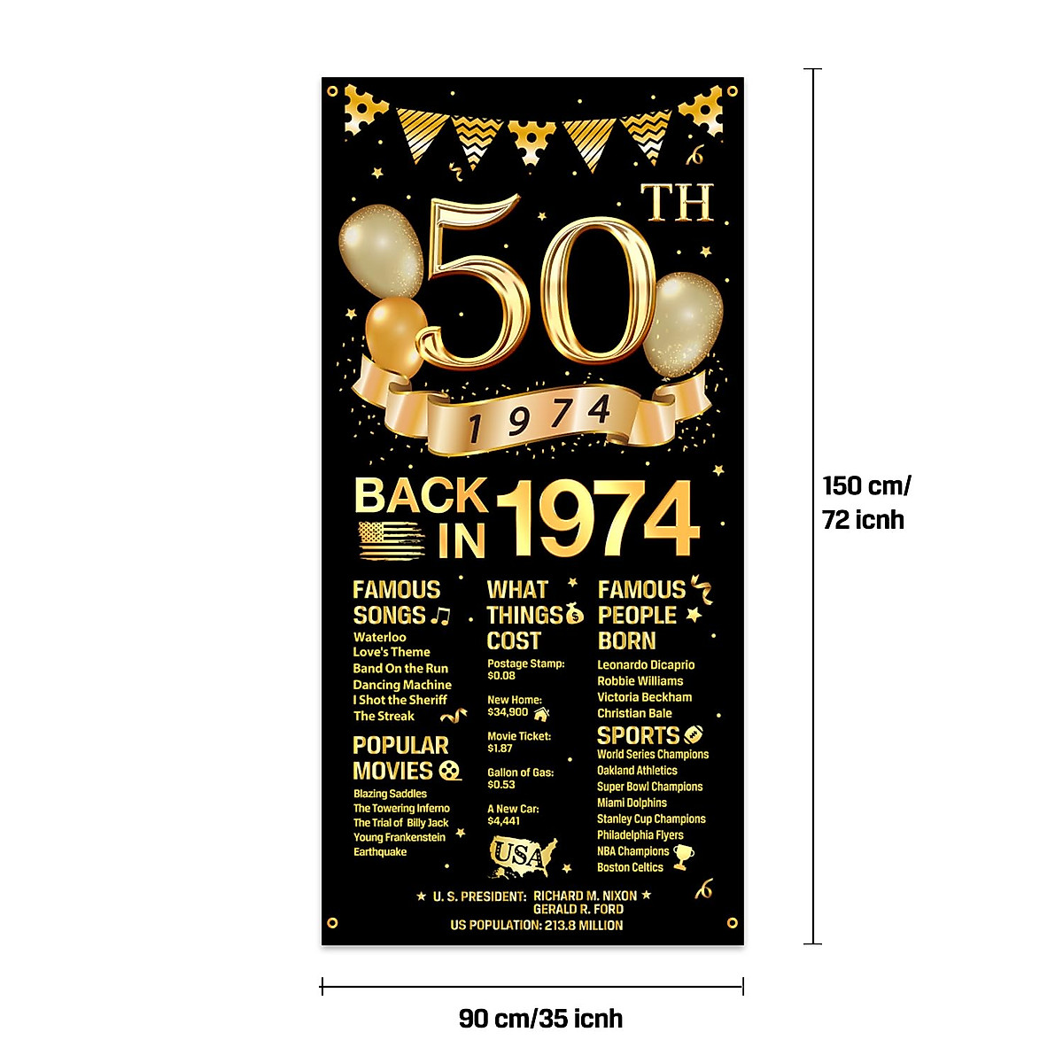 MiCa Direct 50th Birthday Door Cover Banner Decorations, Black Gold Happy 50th Birthday Door Cover Party Supplies, Large Fifty Year Old Birthday Poster Backdrop Sign Decor