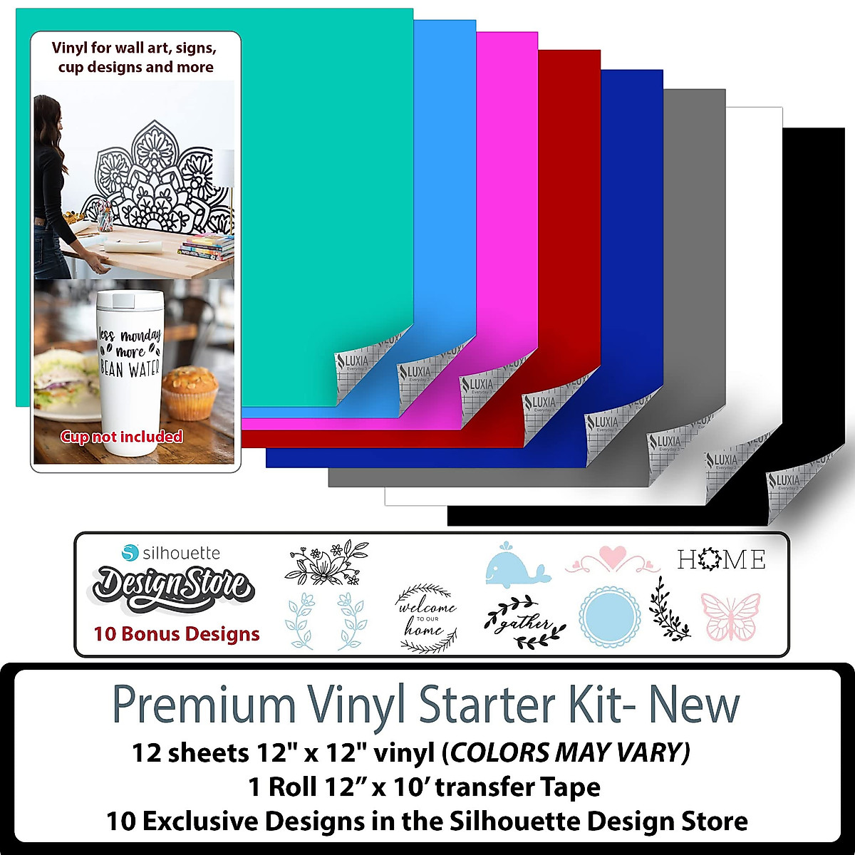 Silhouette Cameo 4 Black Bundle with Vinyl Starter Kit, Heat Transfer Starter Kit, 2 Autoblade-2, CrafterCuts Vinyl Tool Kit, 120 Designs, and Access to Ebooks, Tutorials, Classes.