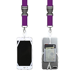Gear Beast Purple Universal Cell Phone Lanyard Case - Compatible with iPhone & Galaxy, Faux Leather, Card Slot, Soft Neck Strap, Breakaway Clasp & Detachable Clip