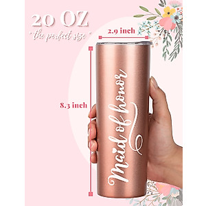 Onebttl Bridesmaid Gifts, Insulated Stainless Steel Tumblers with Lids and Straws, Maid of Honor Proposal Gifts, Bride Tribe, Bridal Party Gifts, 20 oz, Rose gold - Maid of Honor